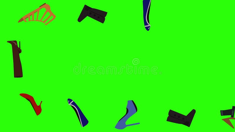 Animation of Women Shoes Group Elements on Green Screen Chroma Key ...