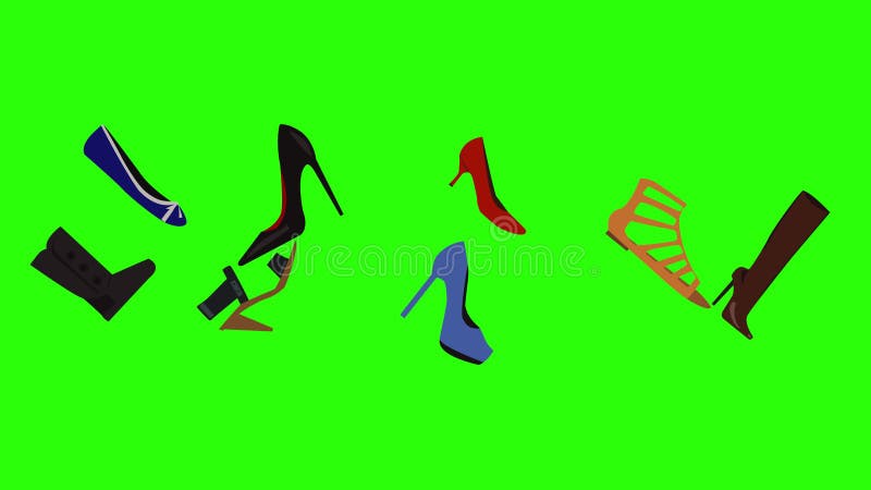 Animation of Women Shoes Group Elements on Green Screen Chroma Key ...