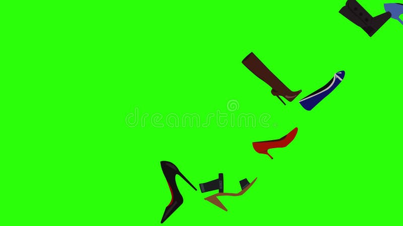 Animation of Women Shoes Group Elements on Green Screen Chroma Key ...