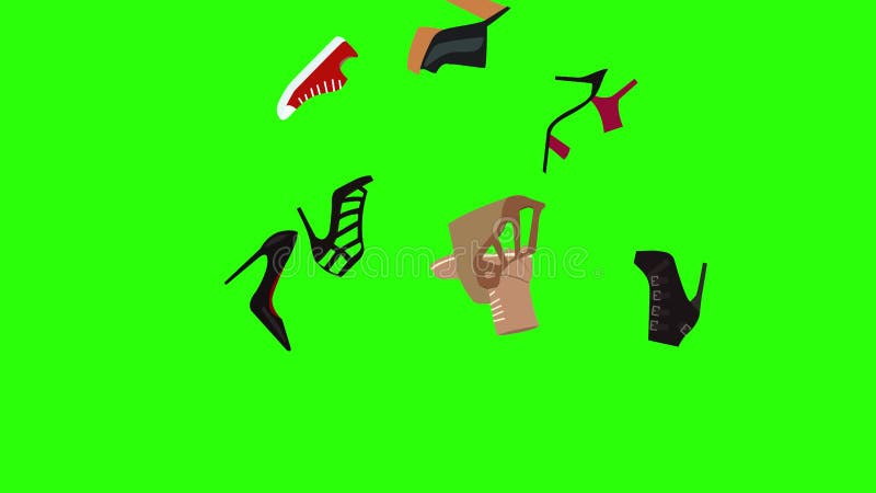 Women Shoes Animation on Green Screen Chroma Key Flat Design Elements ...