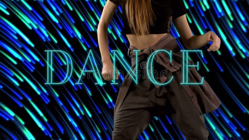 Dance Text Over Woman Dancing Against Light Trails on Black Background ...
