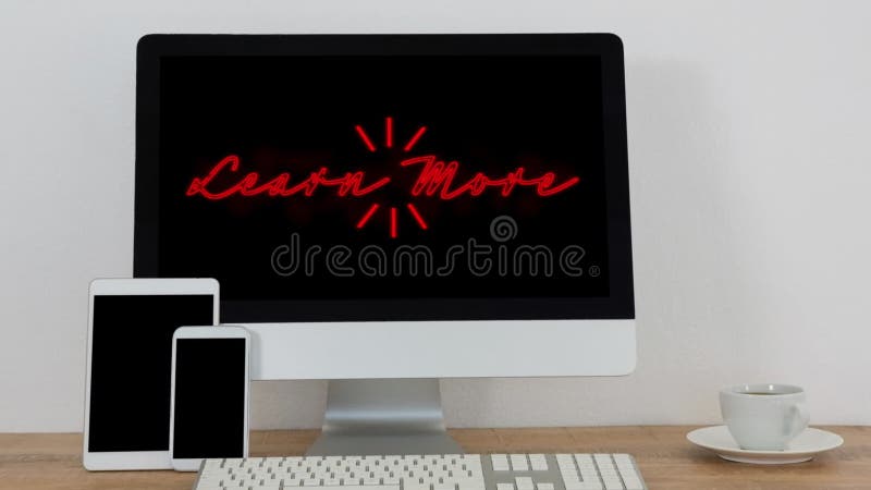 Animation of Words Learn More Flickering on Screen of Desktop Computer ...