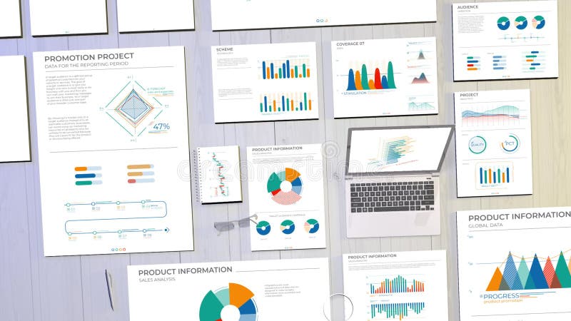 Animation of Workspace with Business Data Documents. Stock Footage ...
