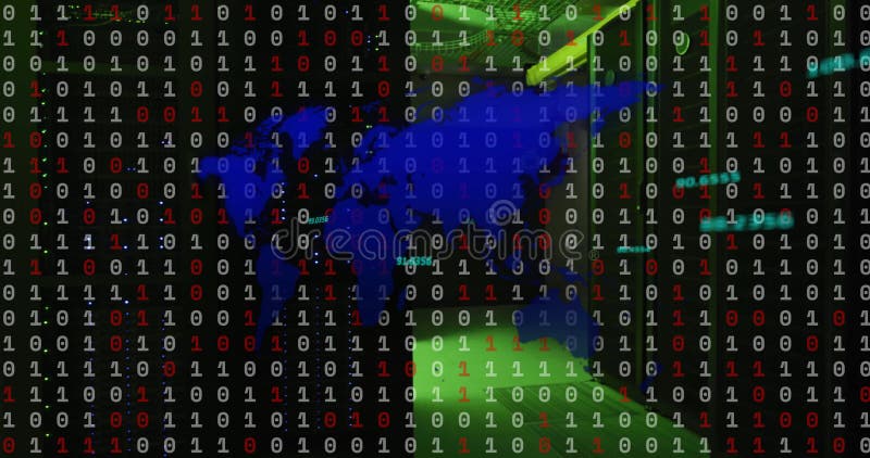 Animation Of World Map Binary Coding And Data Processing Over Computer Servers Stock Video