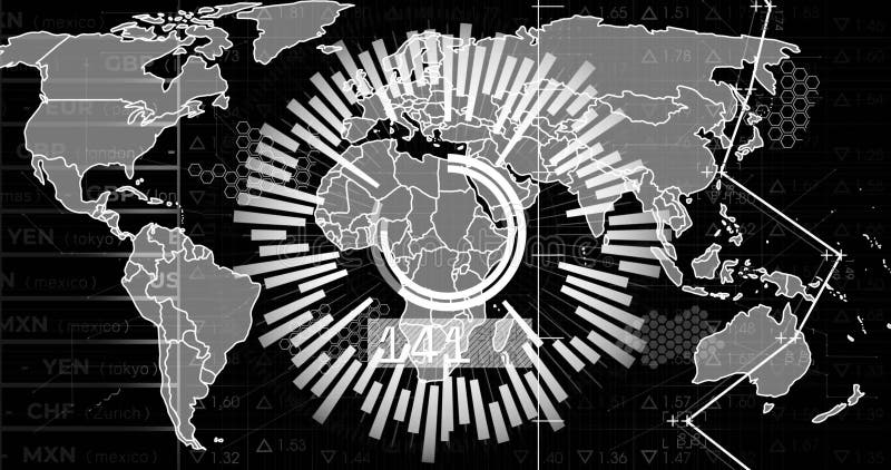 Animation of World Map with Circular Data and Financial Graphs Overlay ...