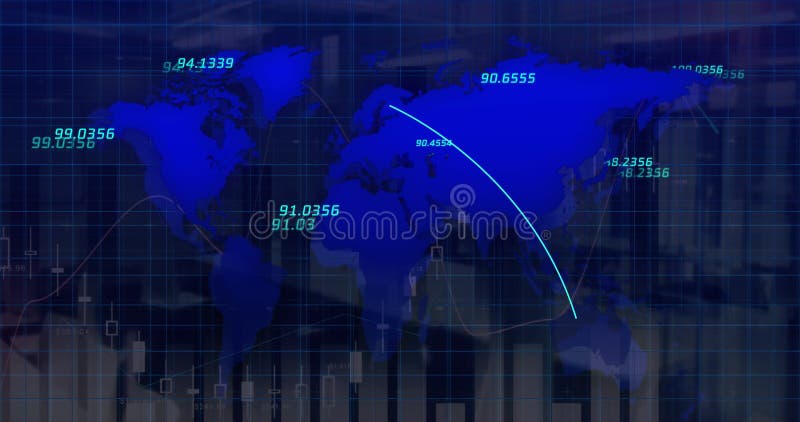 Animation of World Map and Coordinates in Navy Digital Space Stock ...