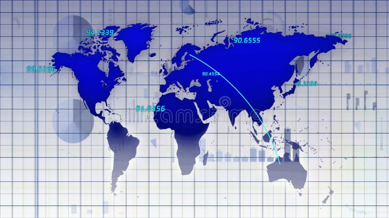 Animation of World Map with Data Points and Lines Showing Global ...