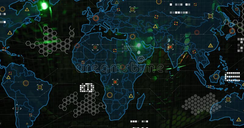 Animation of World Map and Data Processing Against Close Up of a Computer Server Stock Video ...
