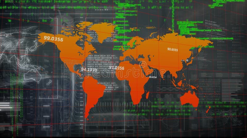 Animation of World Map and Data Processing Stock Video - Video of montage, interface: 277906707