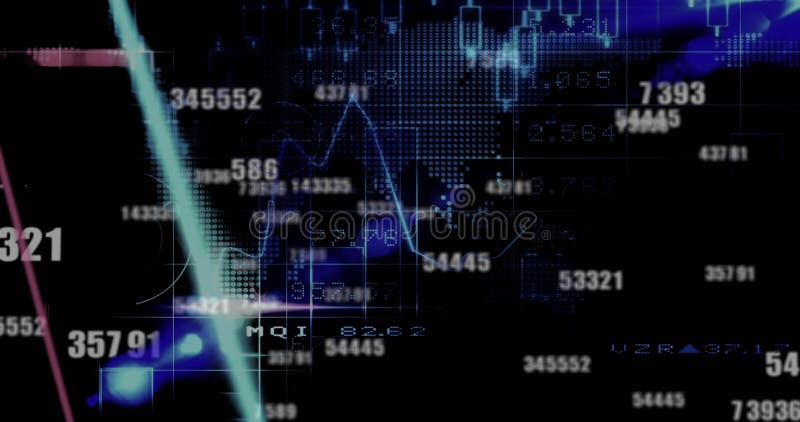 Animation of World Map and Data Processing on Black Background Stock ...