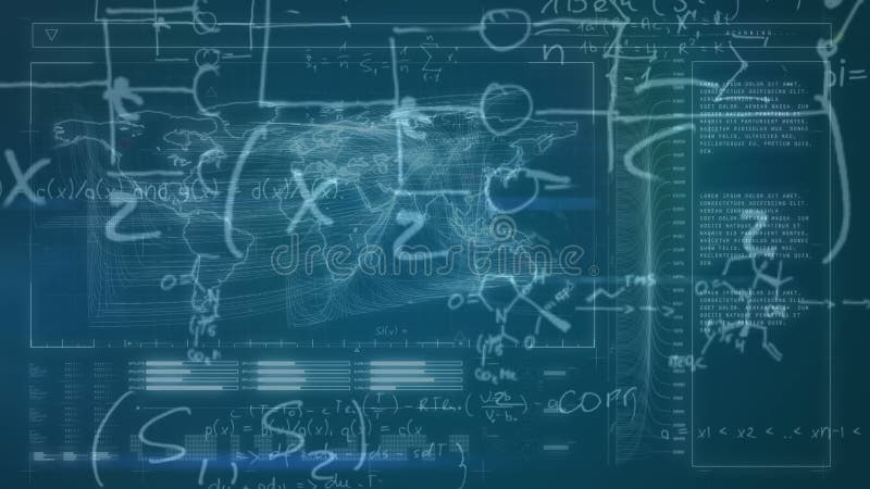 Animation of World Map, Data Processing and Math Formulas in Navy Space ...
