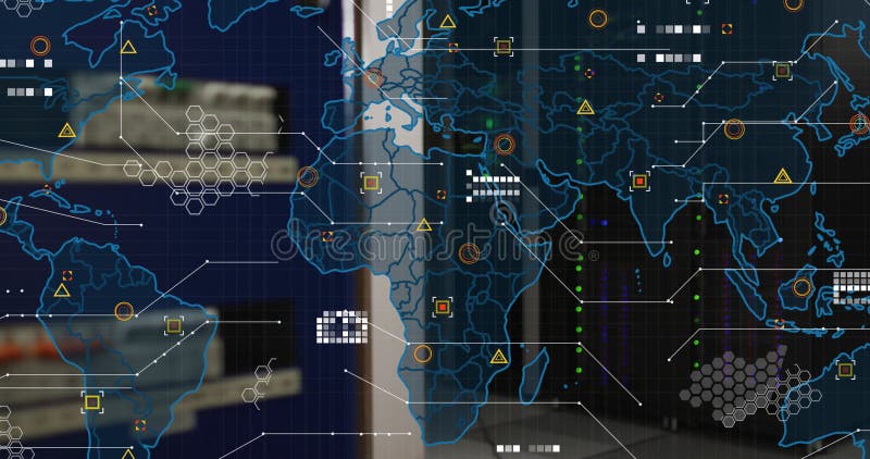 Animation Of World Map And Data Processing Over Computer Servers Stock