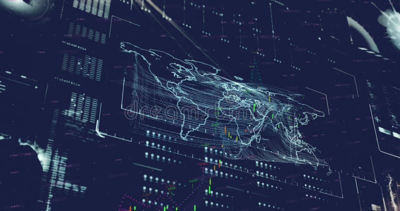 Animation of World Map and Data Processing Over Diagrams Stock Video ...