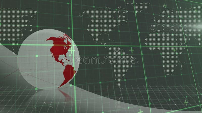 Animation of World Map and Data Processing Over Globe and Grid Stock ...