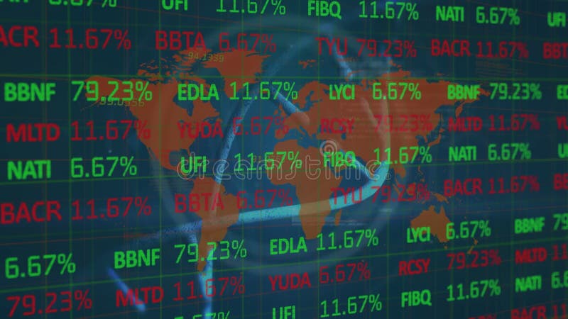 Animation of World Map, Dna Strand and Data Processing Over Black ...