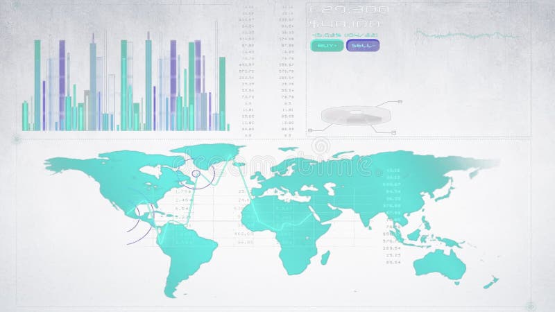 Animation of World Map, Line, Bar Graph, Index on Computer Graphic ...