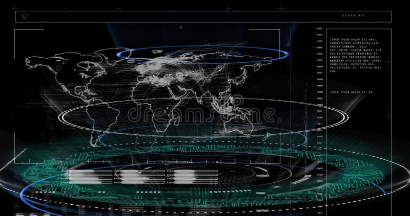 Animation of World Map, Mathematical Equations and Data Processing ...