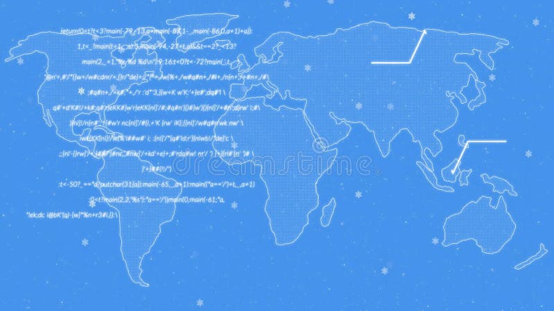 Animation of World Map with Mathematical Equations and Snowflakes on ...
