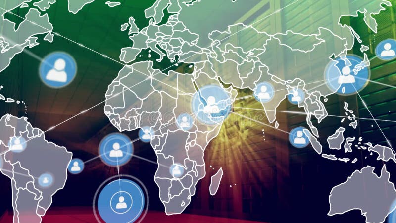 Animation of World Map with Network Connections and User Icons on ...
