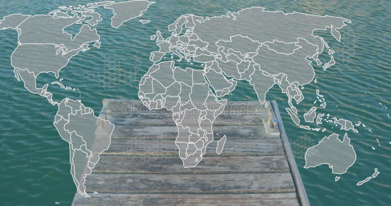 Animation of World Map Over Pier and Sea Stock Footage - Video of ...