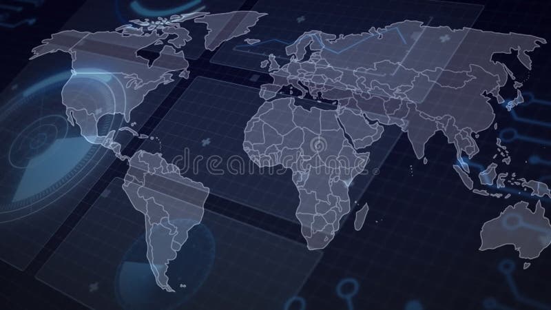 Animation of World Map Over Scope Scanning on Black Background Stock ...