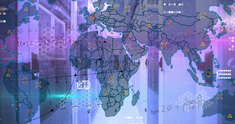 Animation of World Map Over Server Room Stock Footage - Video of cloud ...