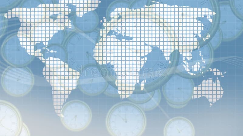 Animation of World Map Over Vintage Clock Moving Fast and Falling on ...