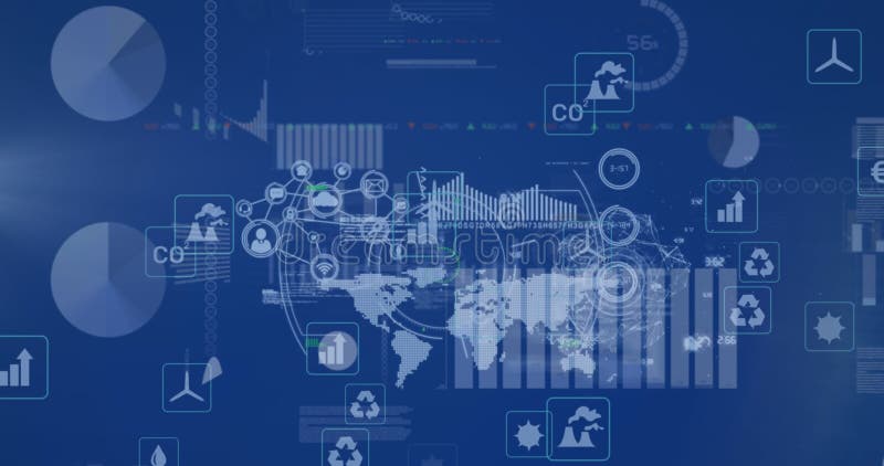 Animation of World Map, Scopes Scanning and Data Processing Stock Footage - Video of internet ...