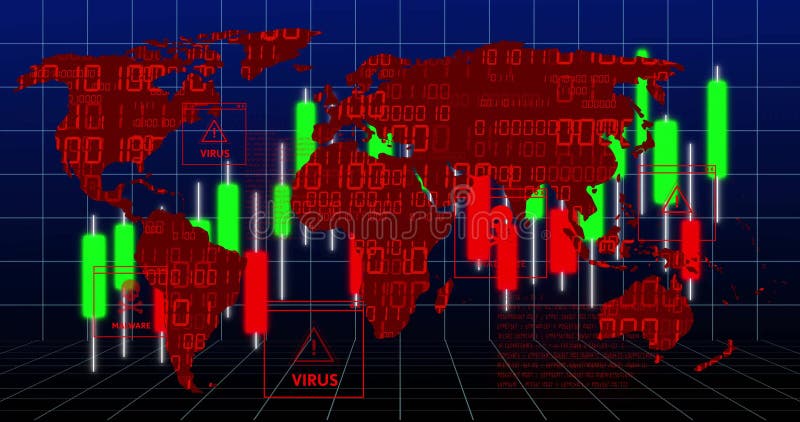 Animation of World Map with Virus Alerts and Financial Data in School ...