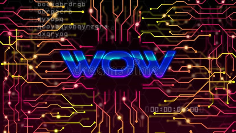 Animation of Wow Text Over Data Processing and Computer Circuit Board on Black Background Stock ...