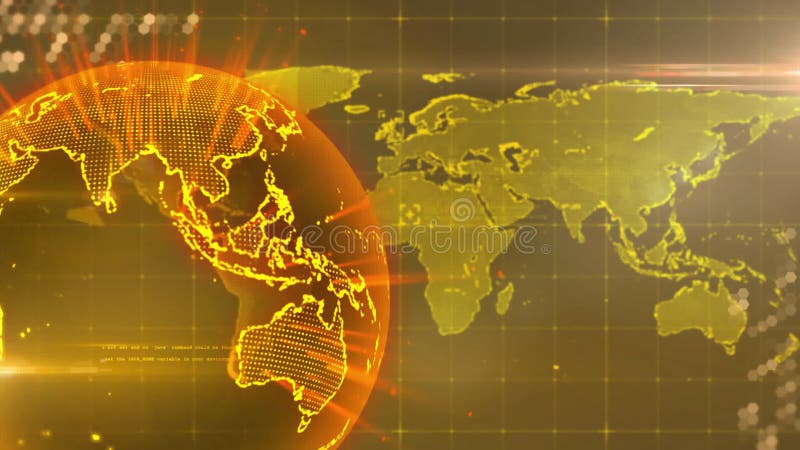Animation of Yellow Globe and World Map Over Data Processing Stock ...