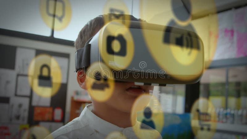 Animation of Yellow Icon with Man Wearing VR Headset Stock Video ...