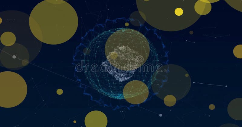 Animation of Yellow Spots of Light Over Network of Connections with ...