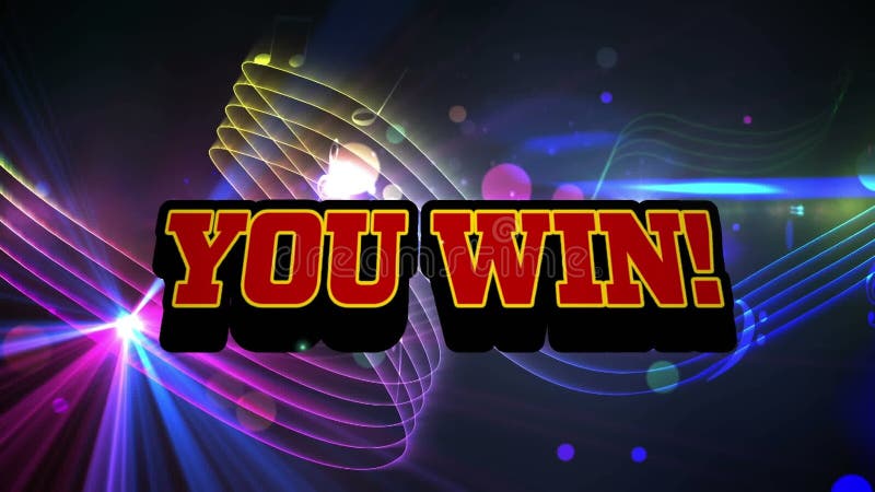 Animation of You Win Text Banner Against Glowing Light Trails, Spots ...