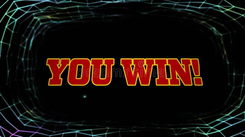 Animation of You Win Text Over Light Trail Lines on Black Background ...