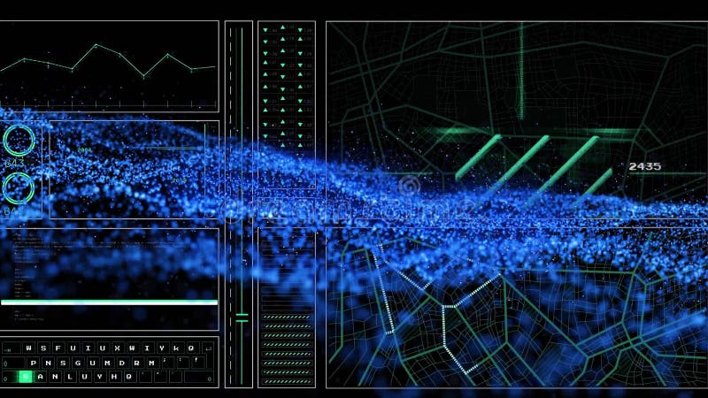 Animations of Digital Interface and Blue Wave on Dark Background Stock ...