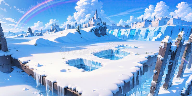 Anime Background, Landscape, Rainbow, Ice Castle, Ai Stock Illustration ...