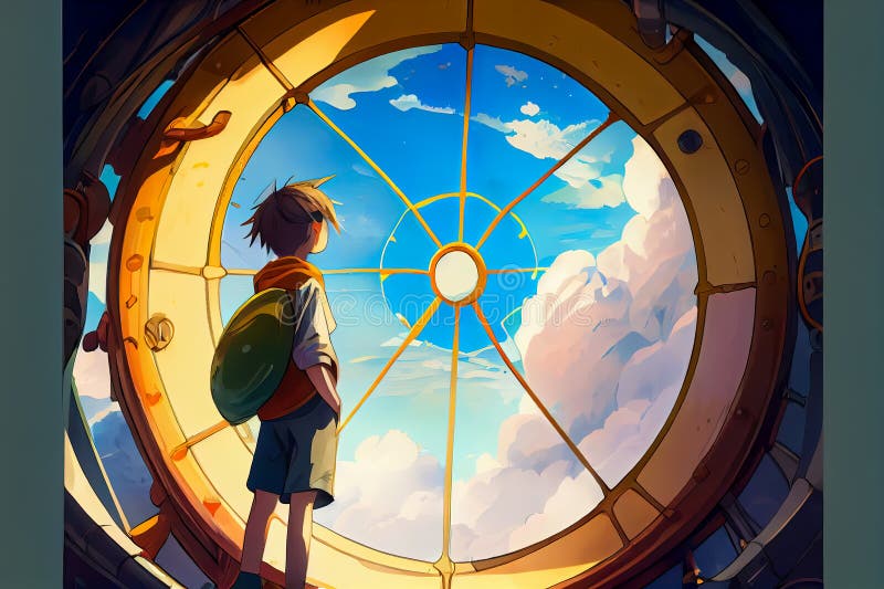 Anime Boy Looking Out the Airship Window. Generative AI, Generative, AI ...