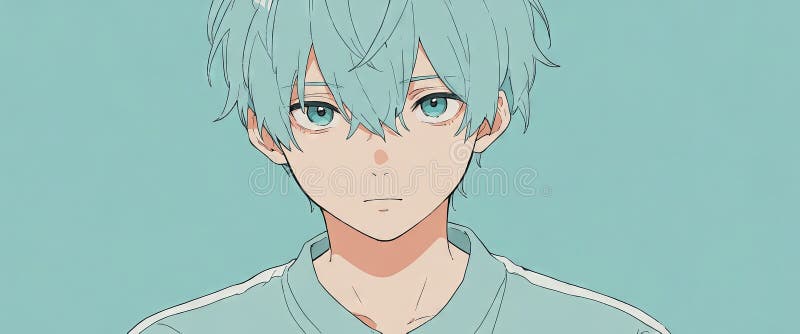 Anime Boy on Pale Turquoise Color Background. Anime Style Stock ...