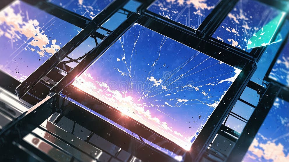 Anime Broken Glass Effect on a Solar Panel, with Scattered Sunlight and ...