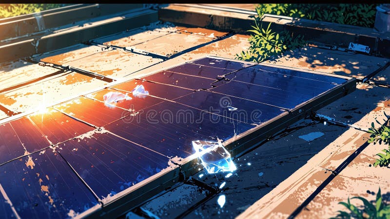 Anime Broken Glass Effect on a Solar Panel, with Scattered Sunlight and ...