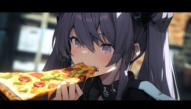 Anime Cartoon Girl Eating Pizza Stock Illustration - Illustration of ...
