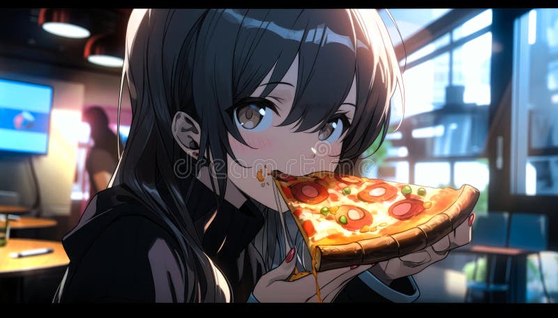 Anime Cartoon Girl Eating Pizza Stock Illustration - Illustration of ...