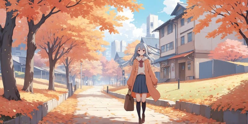 Anime Casual Fall Scene for Ai Generated Stock Illustration ...