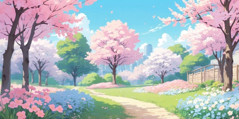 Anime Casual Spring Scene for Ai Generated Stock Illustration ...