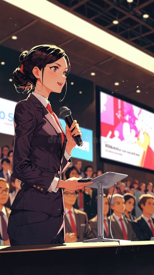 Anime CEO Delivering a Speech at a Major Corporate Event Stock ...