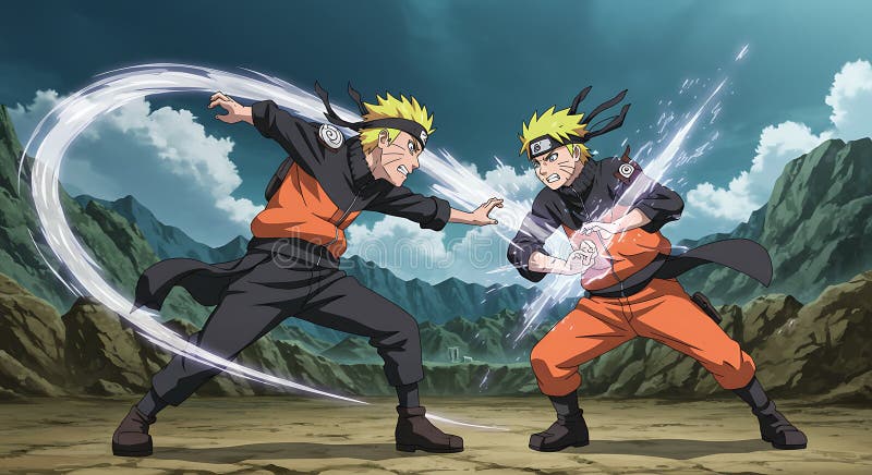 Anime Characters in Dynamic Battle Scene Stock Illustration ...