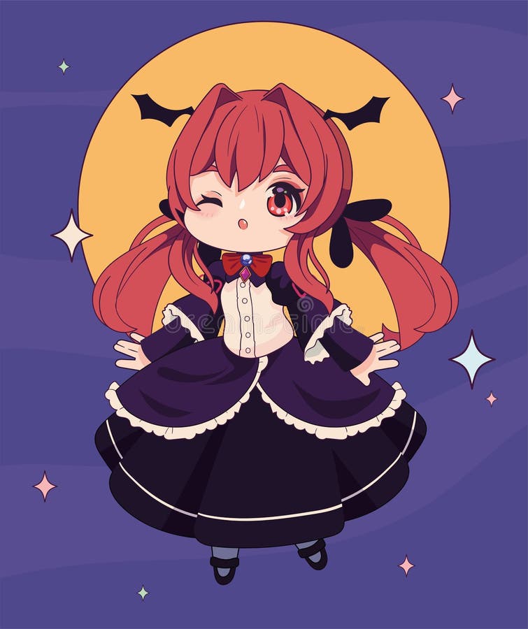 Anime chibi at night stock illustration. Illustration of pretty - 255498576