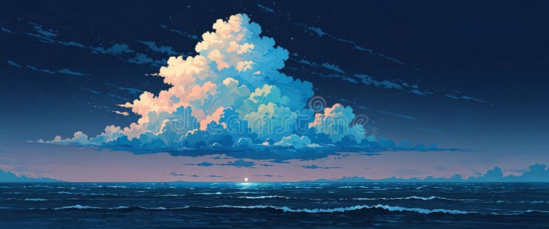 Anime Cloud on the Sea Night Sky Background Handrawn. Stock Photo ...