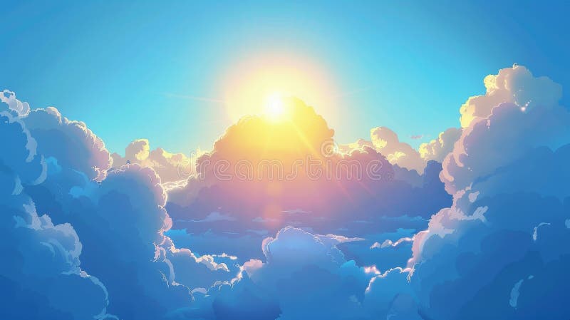 Cloudy Sky with Anime Fluffy Clouds at Sunset or Sunrise. Cartoon ...
